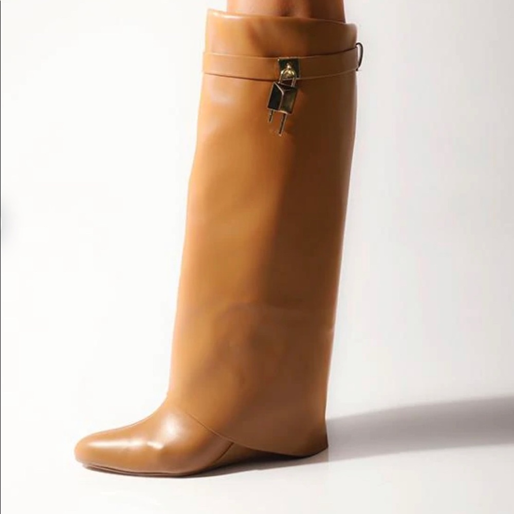 Beige Liliana Mutto -1 Knee High Fold Over Wedge Boot… - Gem